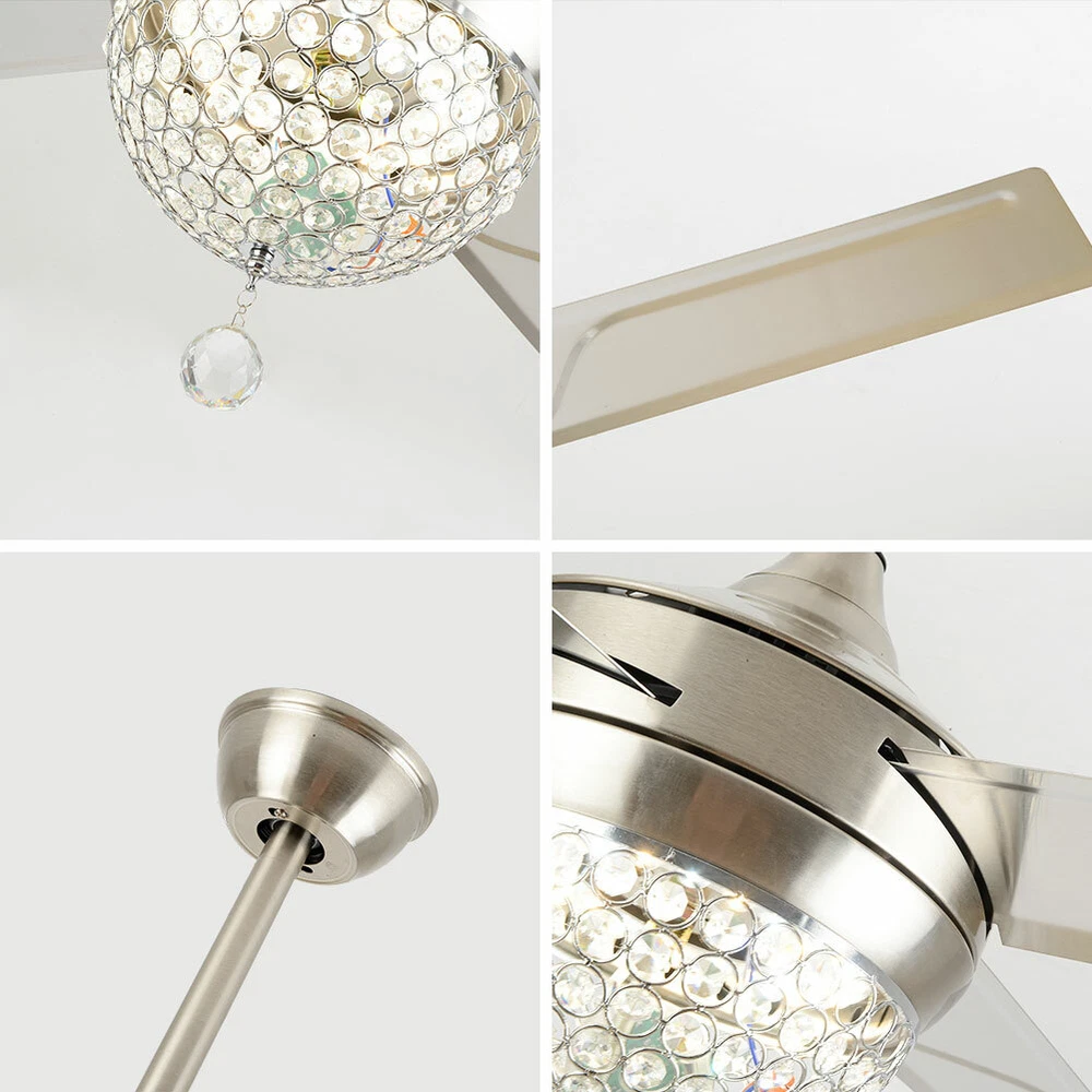 Crystal Ceiling Fan Light 44" LED Chandelier Lamp w/ Remote Control