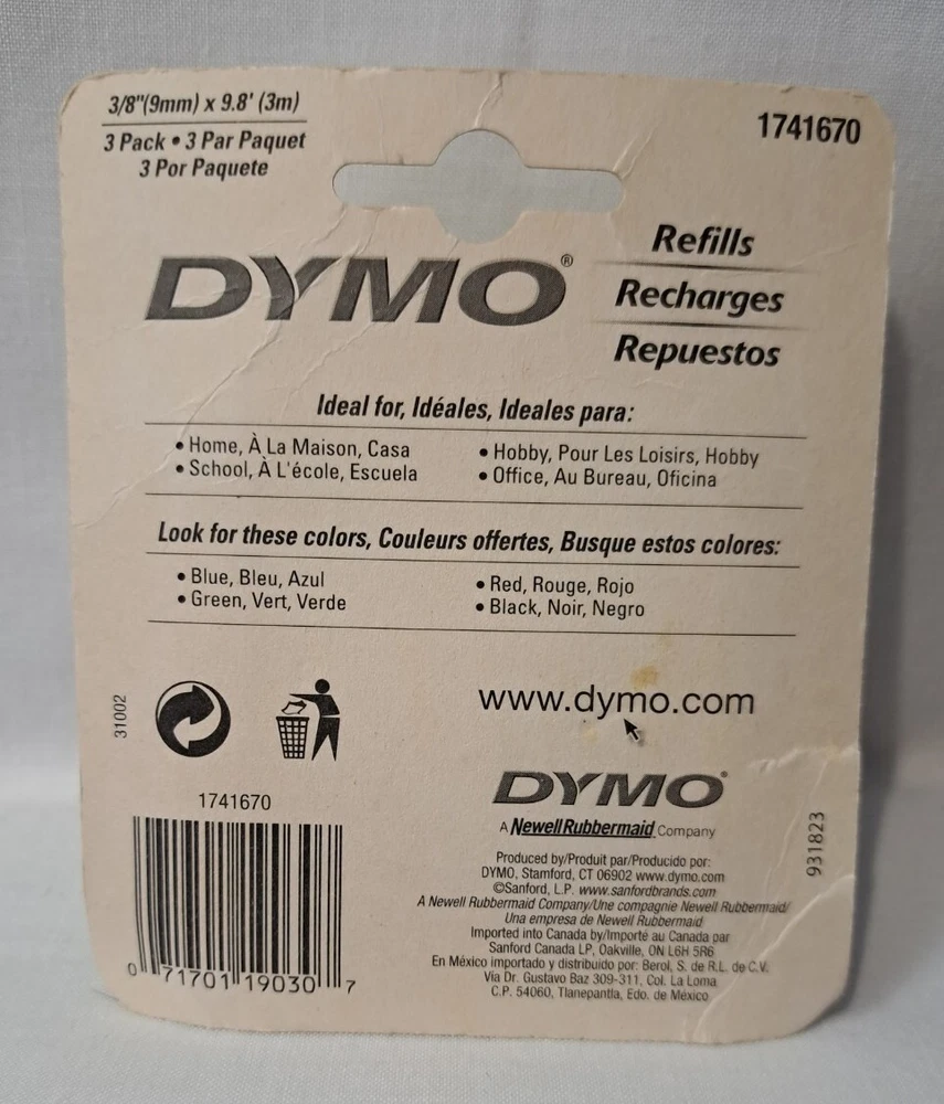 DYMO 1741670 Embossing Labels Black Label Maker Refill Embosser Tape 3D ...