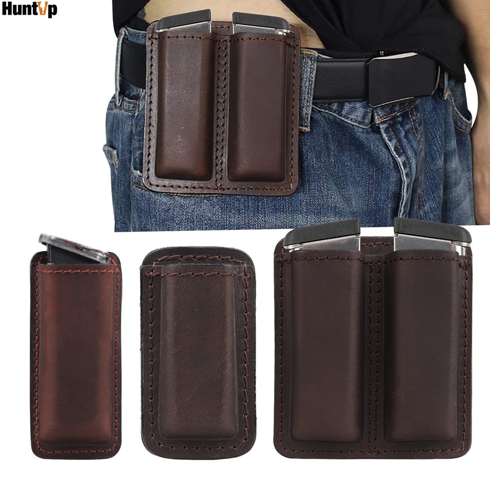 IWB Genuine Leather Magazine Pouch for.380 9mm Pistol Single / Double ...