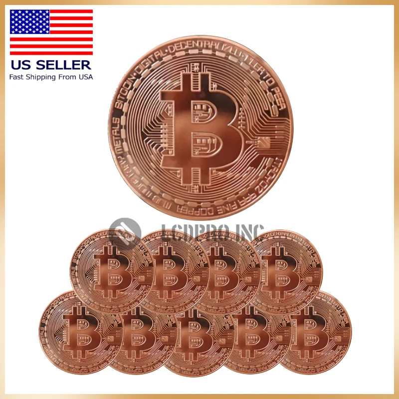 10Pcs Physical Bitcoin Coins Commemorative Rose Gold Plated Bit Coin ...