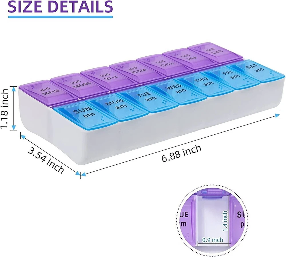 2PCs Weekly Pill Box Organizer 7 Day AMPM Organizer Case Medicine ...