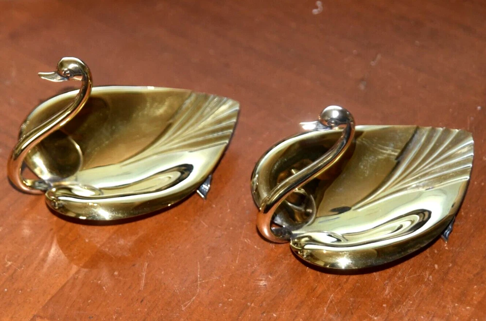 Vintage Tiffany & Co Makers Sterling Silver GILT Swan Nut Candy Dishes