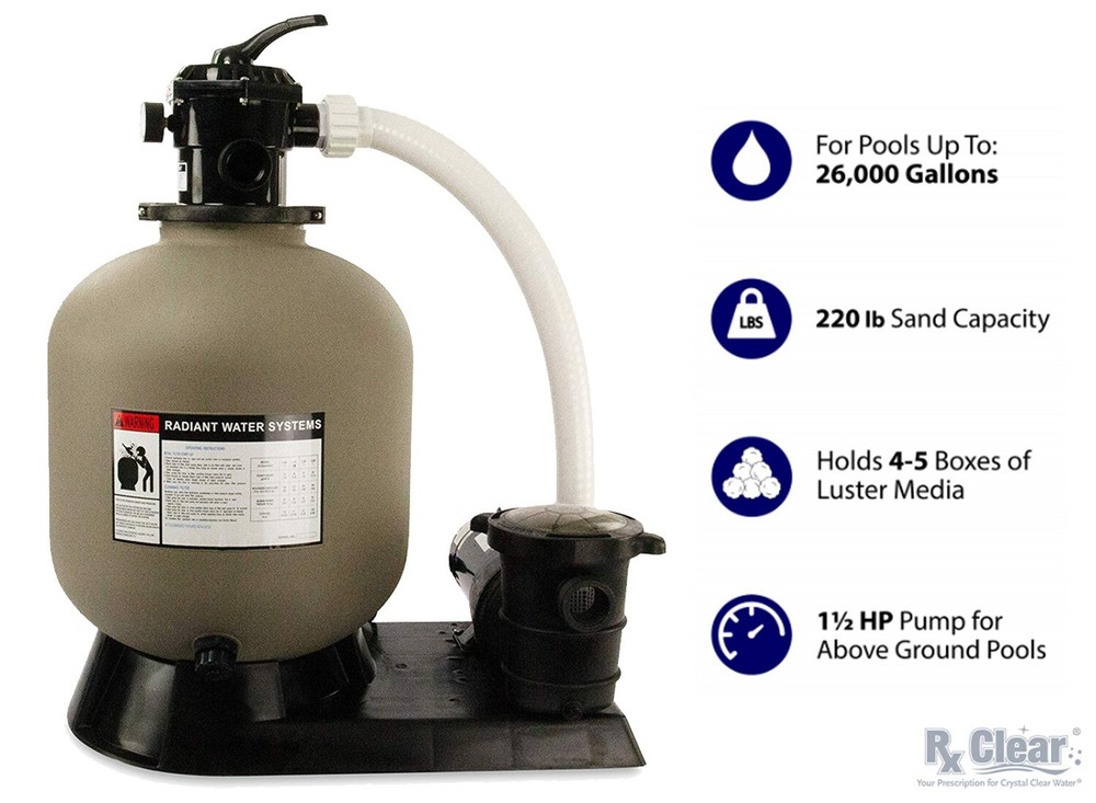 Rx Clear 22" Inch Above Ground Swimming Pool Sand Filter System w/ 1.5 ...