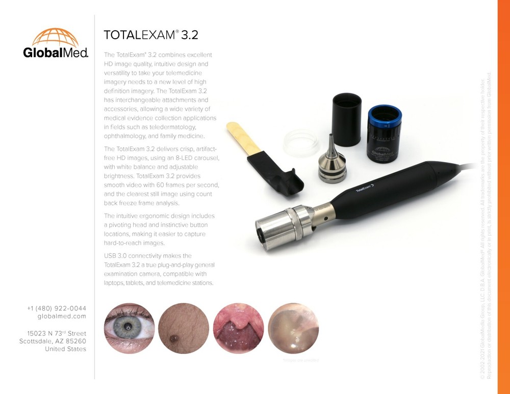 GlobalMed Telemedicine TotalExam 3.2 Exam HD Camera Otoscope Dermoscope ...