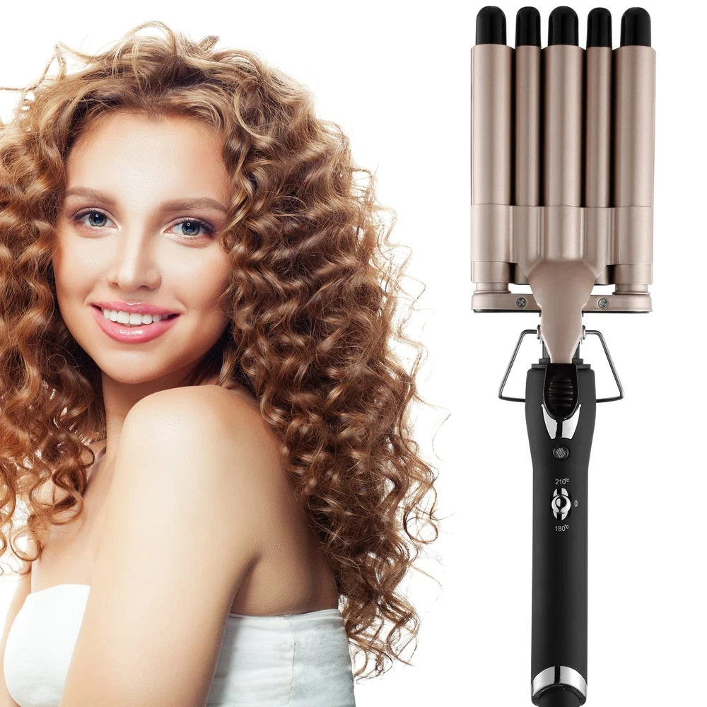 5-Barrel Hair Crimper Iron & 0.6 Inch Waver Curler with Ceramic Plates