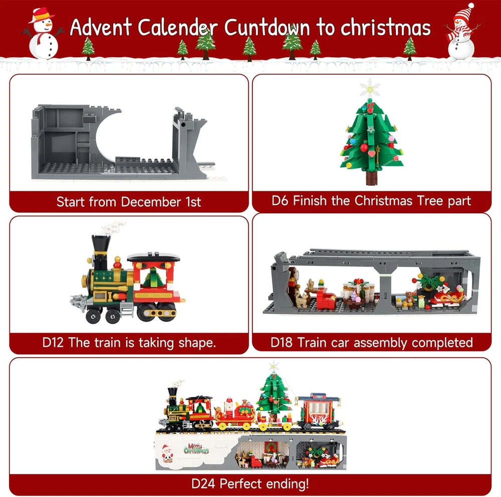 Train Building Blocks Set, 2024 Advent Calendar Christmas Train ...