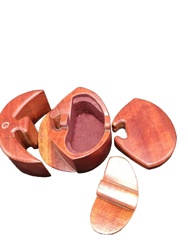 Beautiful Handcrafted 4 Piece Round Wooden Moon Jigsaw Puzzle Trinket Box