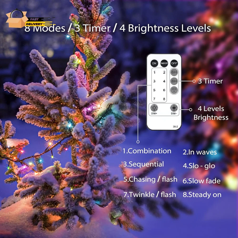 200 LED Multicolor Christmas Lights, 8 Modes Blinking Christmas Tree ...