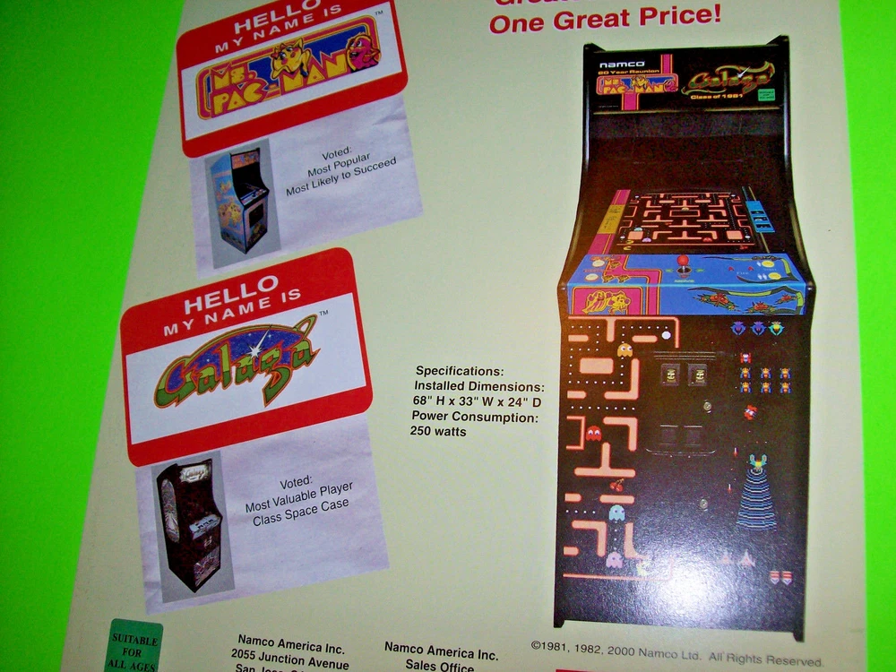 Ms Pacman Galaga Classic Reunion 2000 NOS Video Arcade Game Sales Flyer #2