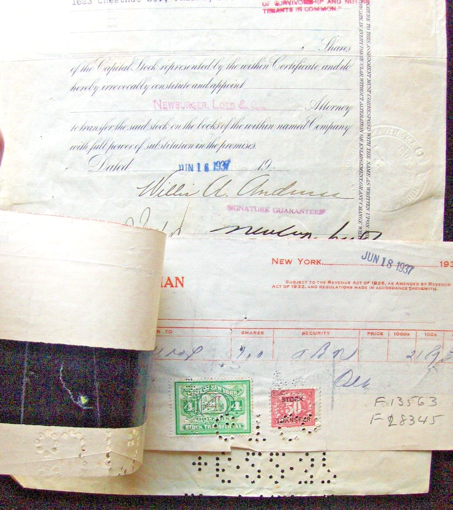 Rare American Bank Note Company stock certificate for Payee Andruss ...