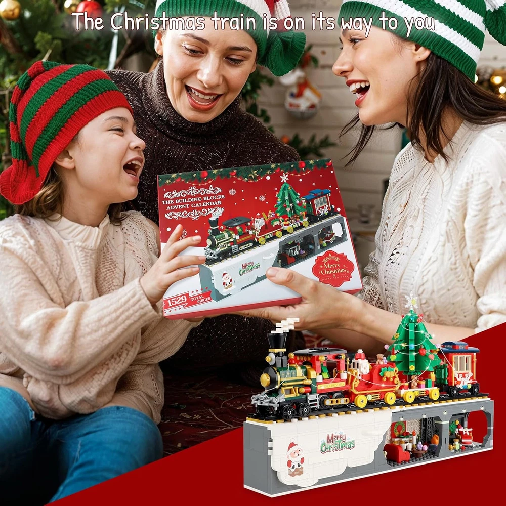 Train Building Blocks Set, 2024 Advent Calendar Christmas Train ...