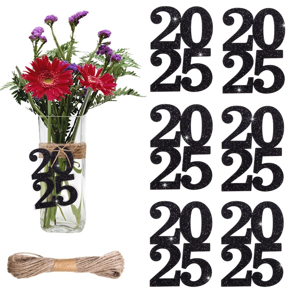 24 Pieces Glitter 2025 Cutouts Tags Decorations Double Side 2025 ...