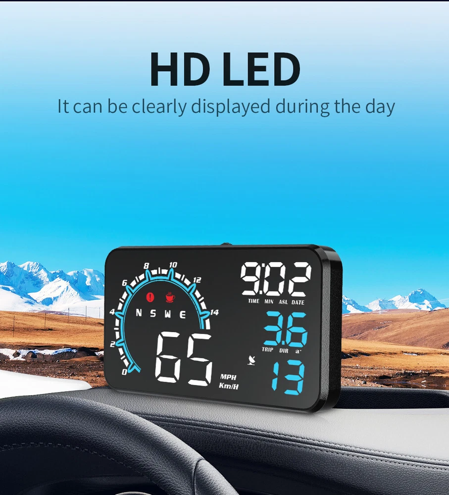 Digital HUD GPS Speedometer with MPH Display & Overspeed Alarm for Cars